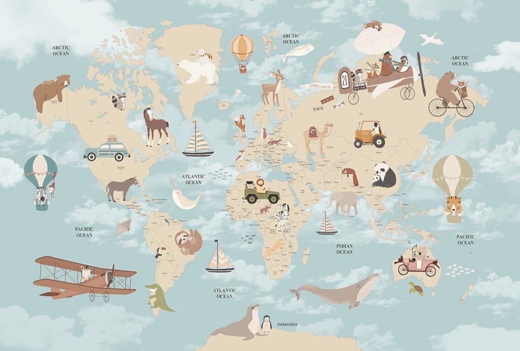 Adventures World Map II – Sample – Little Hands Wallpaper Shop