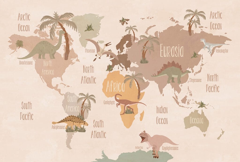 Dinosaurs World Map I – Little Hands Wallpaper Shop